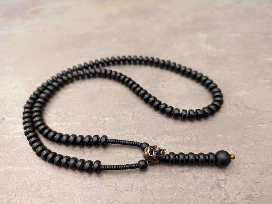 Skull Kali Necklace Mala Rosary 108 Prayer Beads, Natural Black Extra ...