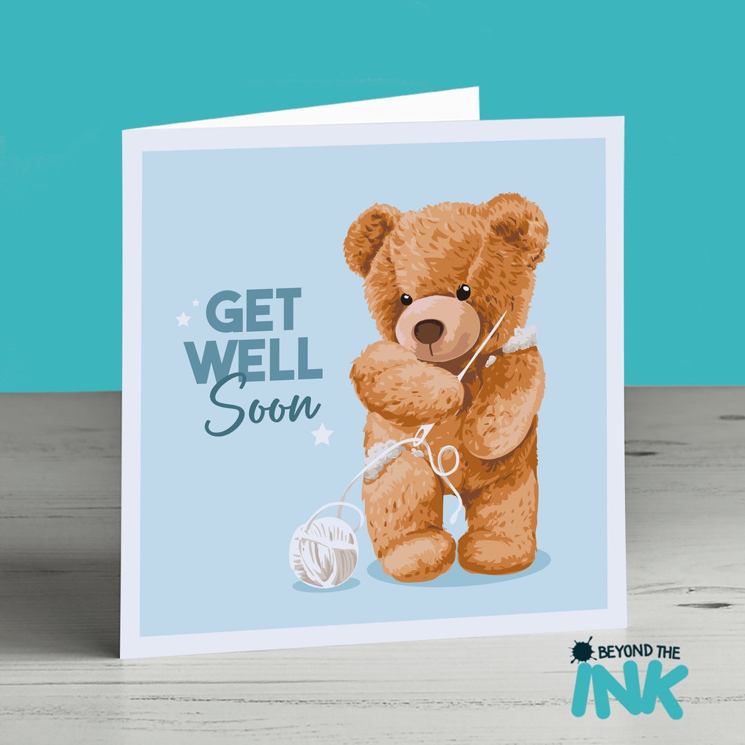 Get Well Soon Card - Fell Better Soon - Speedy Recovery - Cute Teddy ...