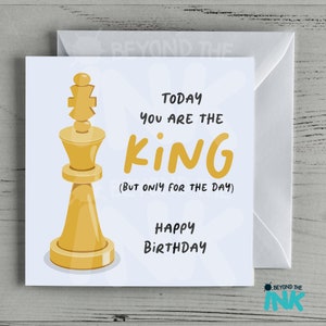 Funny Chess Birthday Card, Chess Card, Chess Pun Card, King for A Day ...
