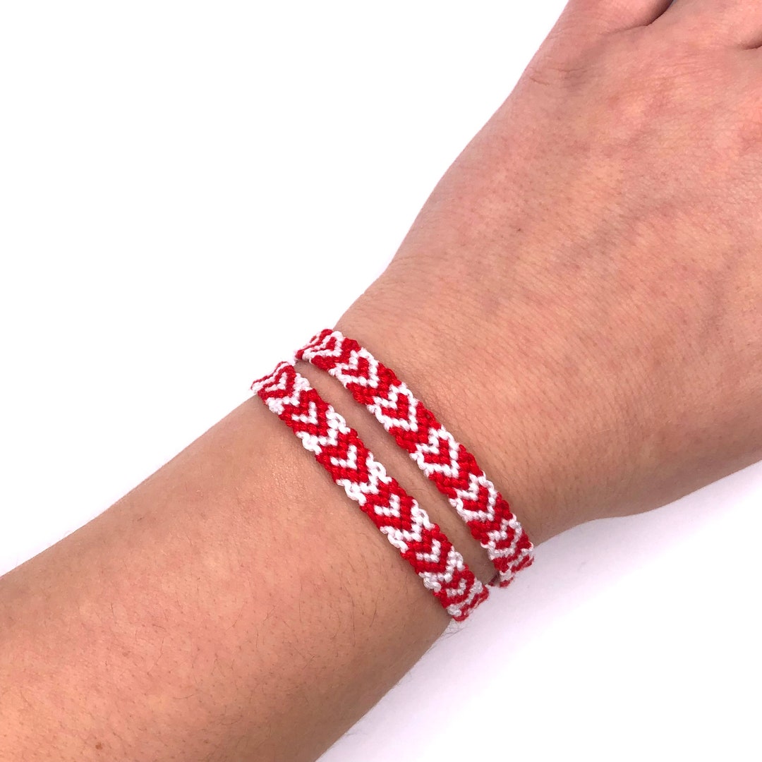 Valentines Hearts Bracelet for Couple, Cotton Wristbands for Lovers ...