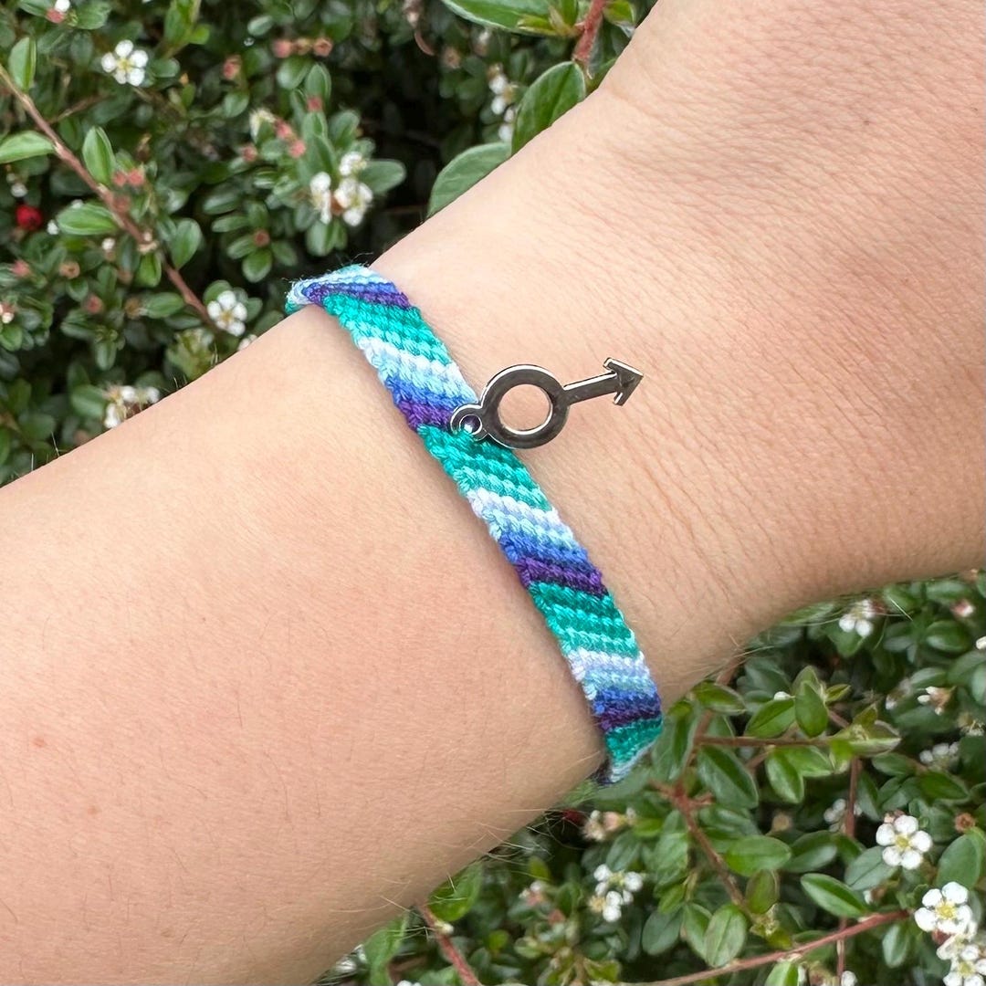 MLM Pride Bracelet, 7 Stripe Gay Flag Wristband With Male Symbol Charm ...