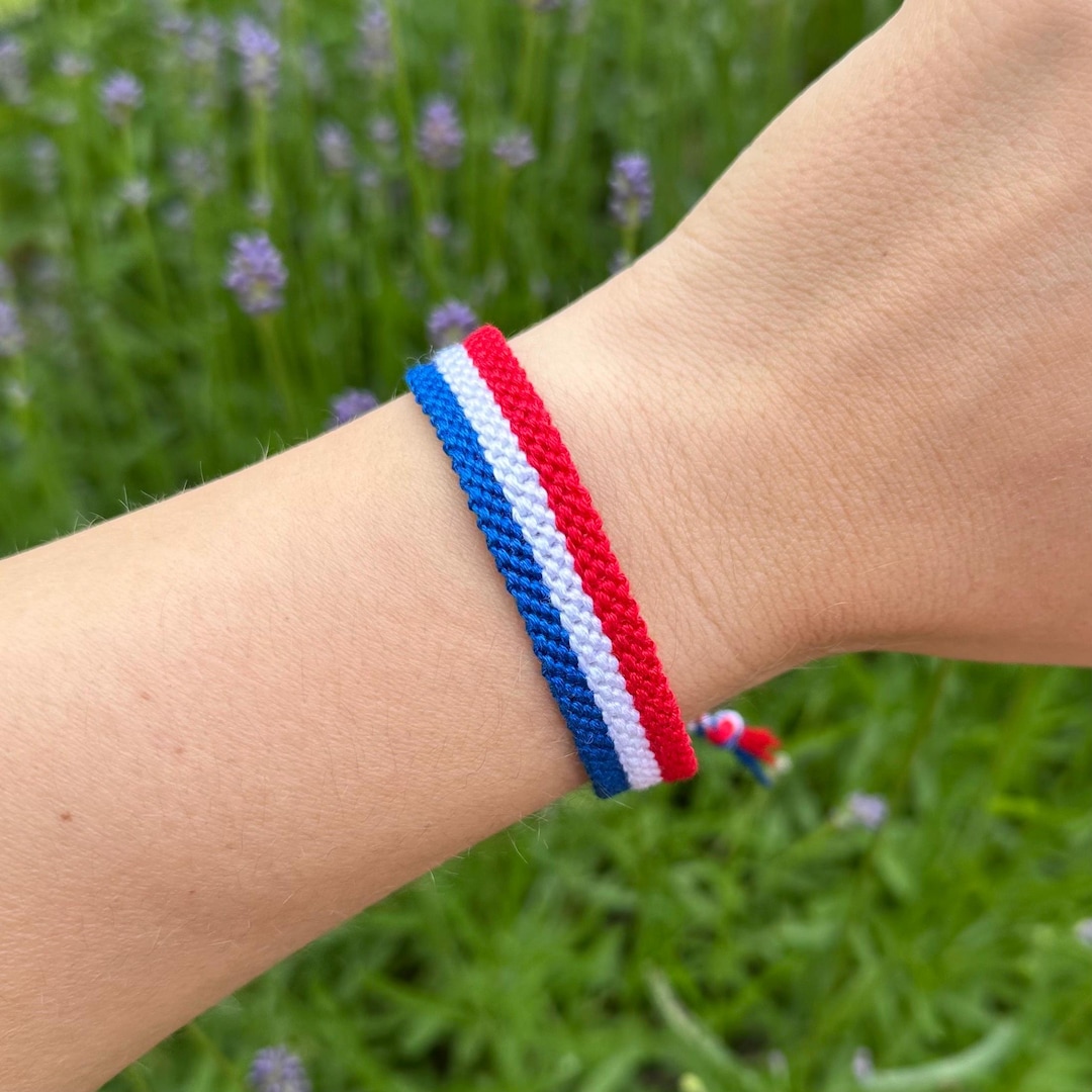 France Flag Bracelet, French Country Band, Patriotic Cotton Armband - Etsy