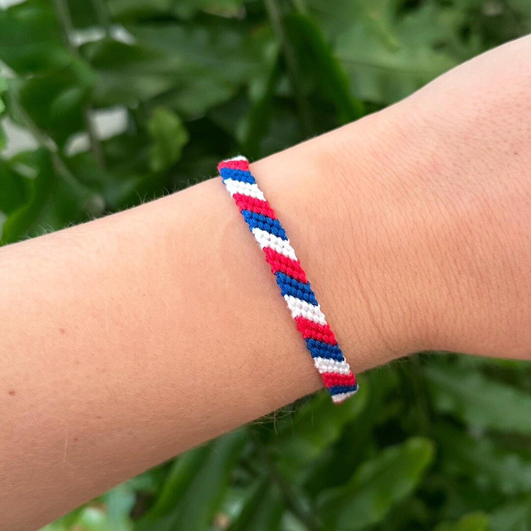 Friendship Bracelet France Flag Colors, Handmade Thread Bracelet Blue ...