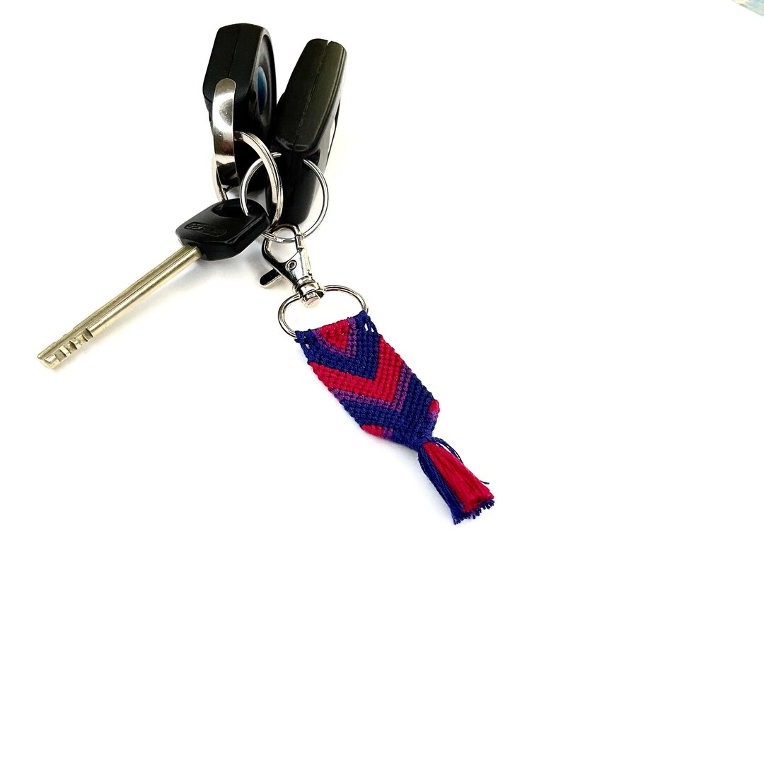 Bisexual String Keychain Bi Chevron Subtle Pride Keyring Lgbt Macrame Keychain Pride Flag