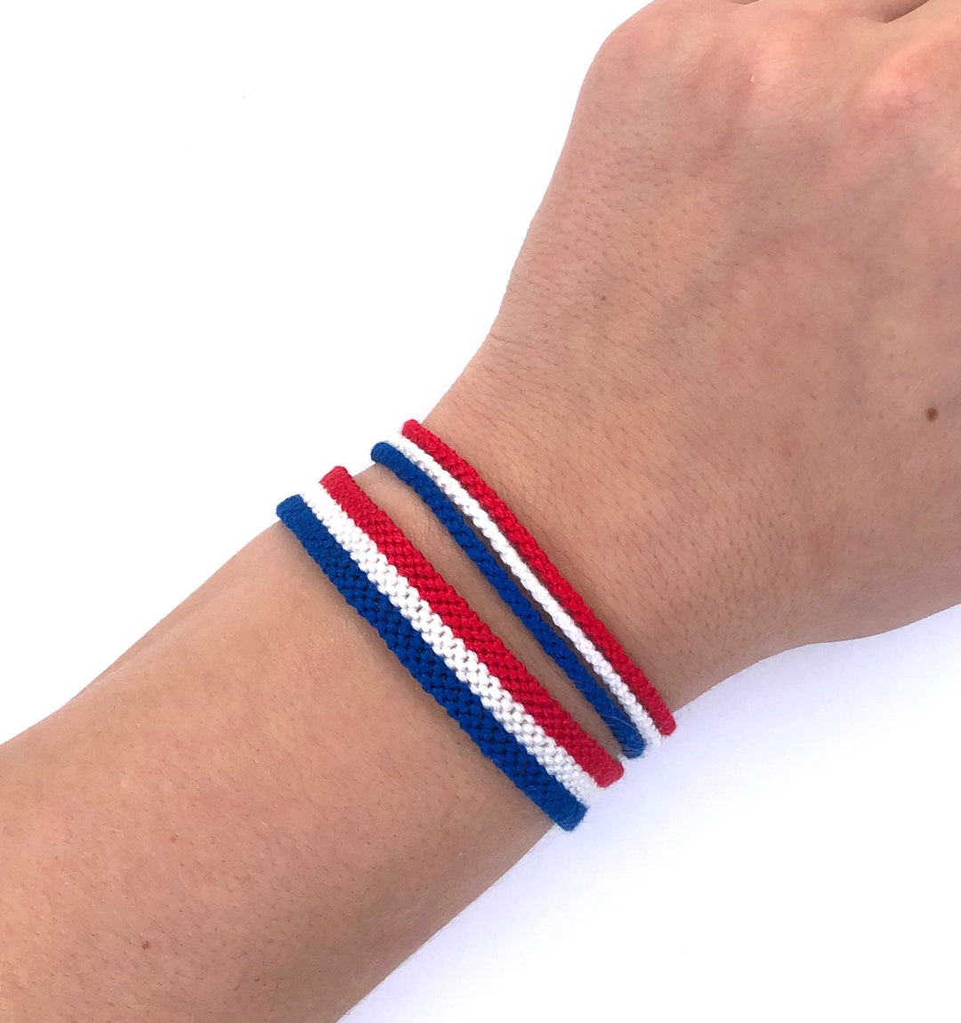 France Flag Bracelet, French Country Band, Patriotic Cotton Armband - Etsy