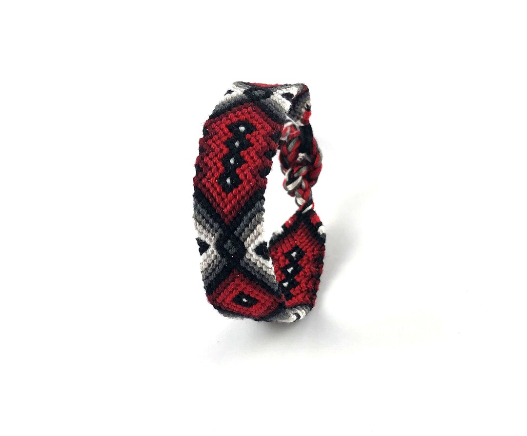 Red and Grey Bracelet Woven, Aztec Armband, Hand Crafted Woven VSCO - Etsy