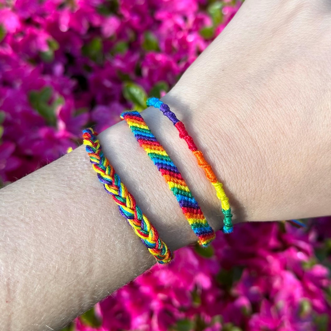 Subtle Rainbow Friendship Bracelet, Set of 3 Gay Armbands, Pride Flag ...