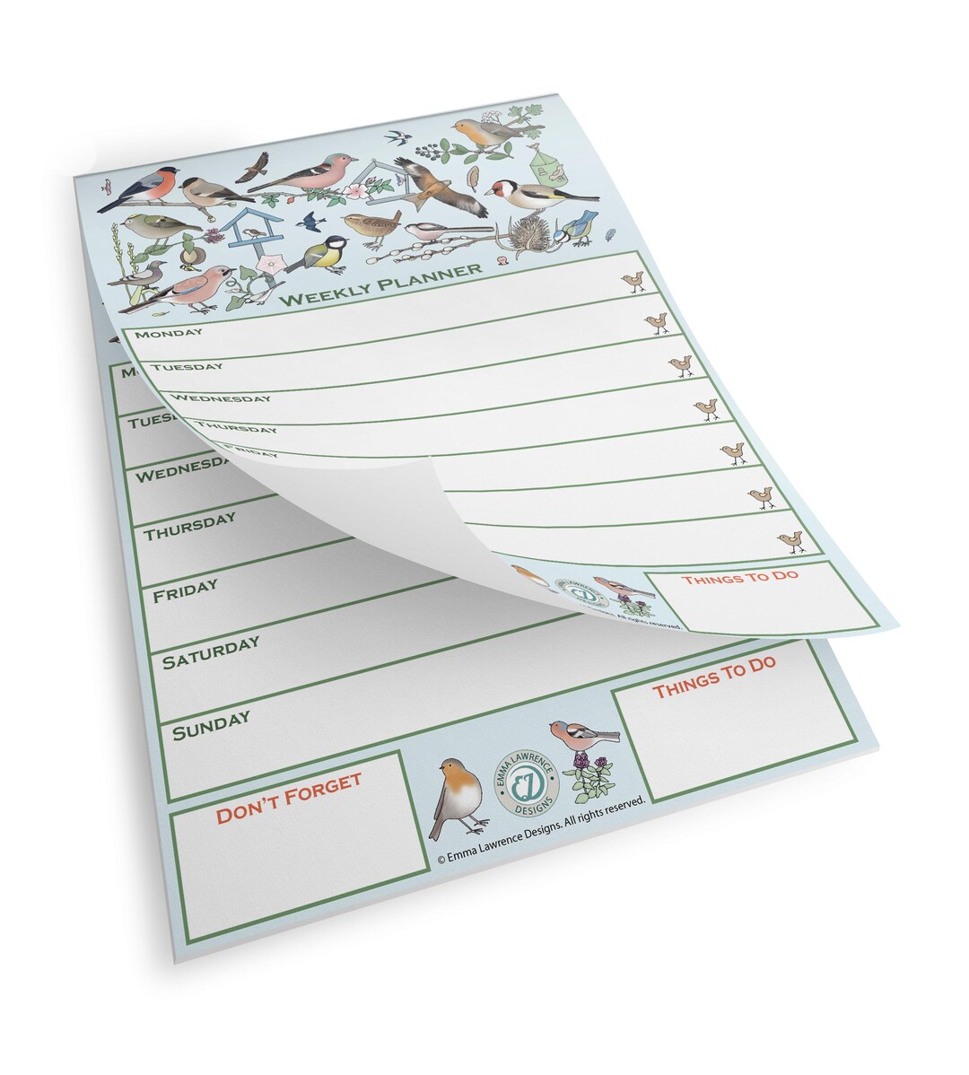 Birds A4 Weekly Planner, Organiser, Desk Planner, to Do List, Robin ...