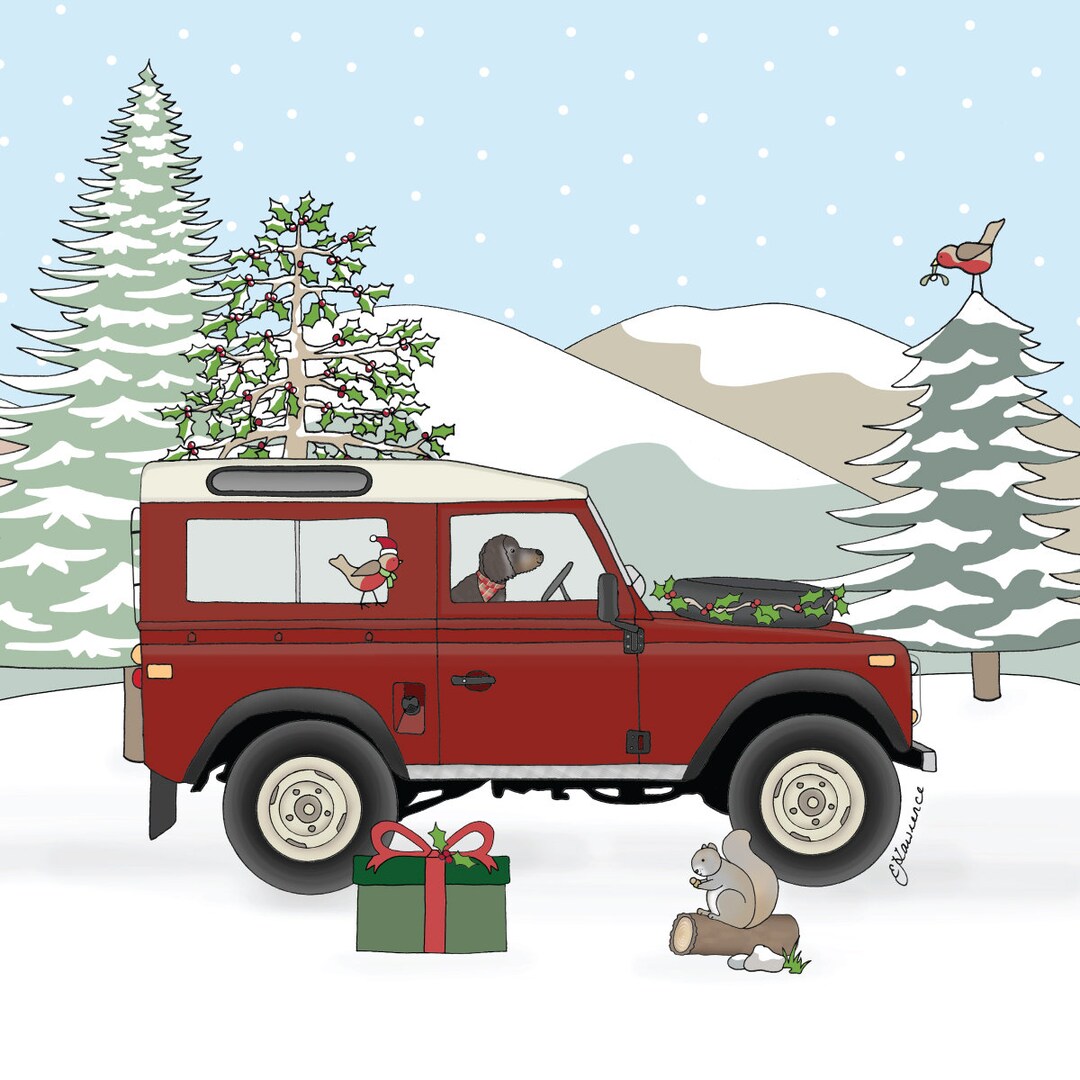 Christmas Landrover Landy Red Defender Farm Vehicle Cockapoo Dog ...