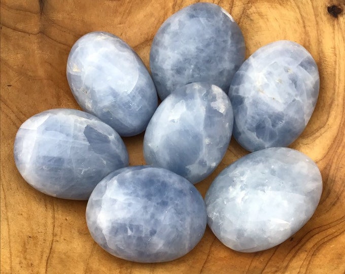 Blue Calcite Palm Stone Pebble Palmstone - Etsy