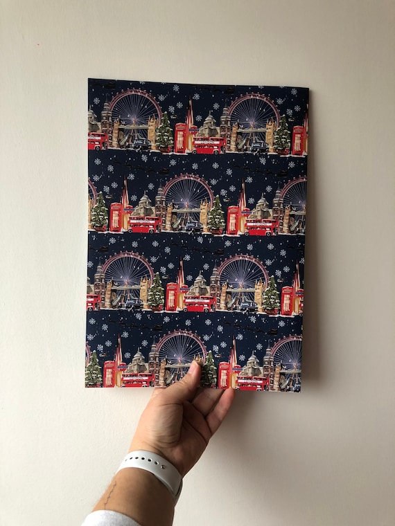 Festive UK Single-Sided Paper Sheet London City Skyline Santa Wrapping ...