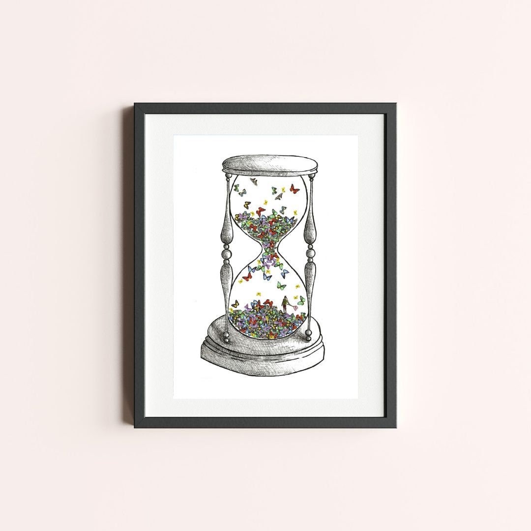 Catching Butterflies Sand Timer Collage Illustrated A5 Print | Passing ...