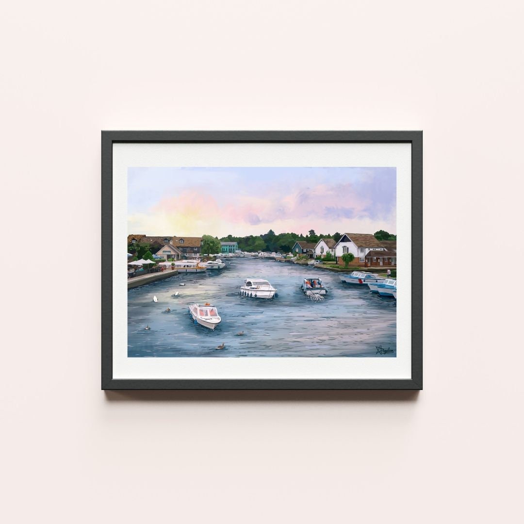 Wroxham Village Norfolk Broads A5 A4 A3 Wall Art Print Bridge View ...