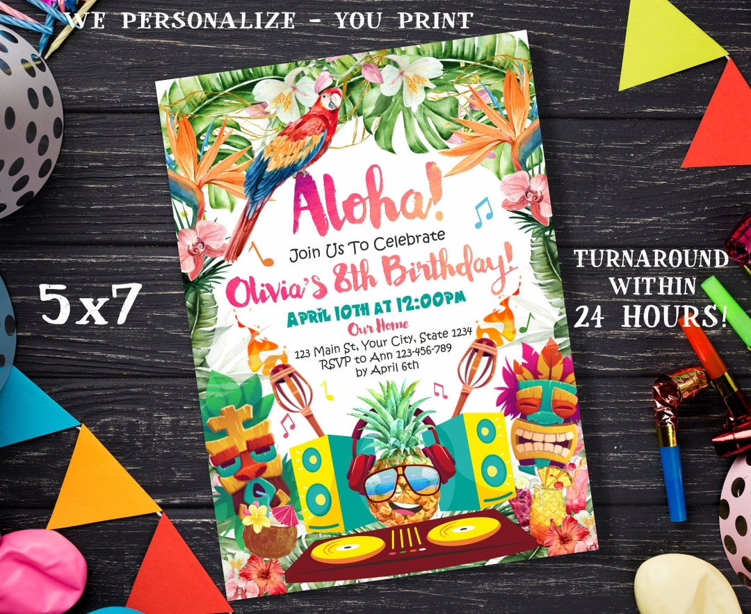 Aloha Birthday Party Invitation Pineapple Birthday Party - Etsy