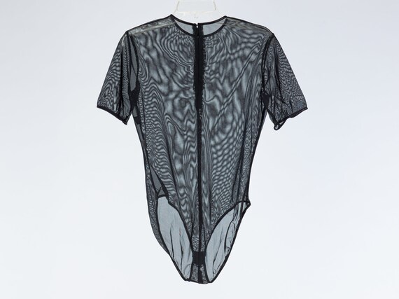 Transparent Black Mesh Bodysuit Vintage 1990 Short Sl… - Gem