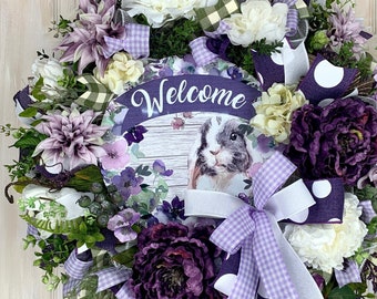 Spring Welcome Wreath, Bunny Welcome Wreath, Purple Peony Front Door ...