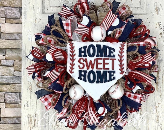 Baseball Wreath Burlap Baseball Wreath Front Door Hanger Front Door ...