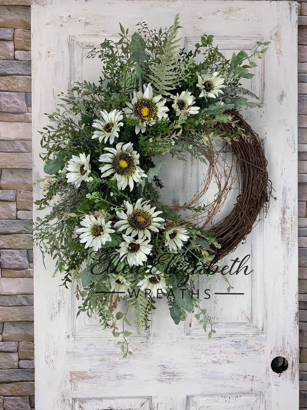 White Sunflower Summer Wreath for Front Door, Wispy Spring Wreath - Etsy