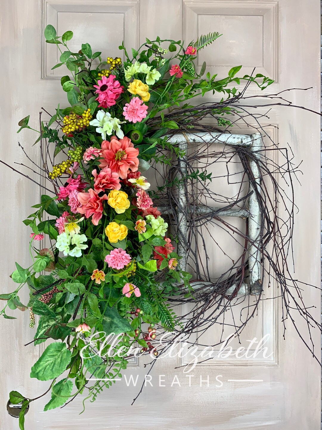 Spring Flower Window Wreath for Front Door, Floral Twig Door Decor ...