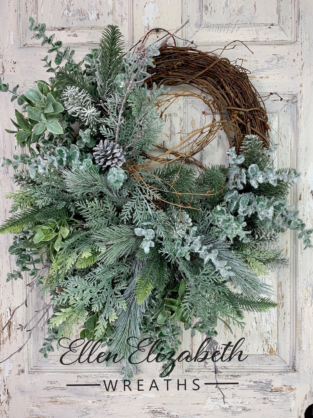 Winter Snow Greenery Wreath for Front Door, Winter Wreath, Christmas ...