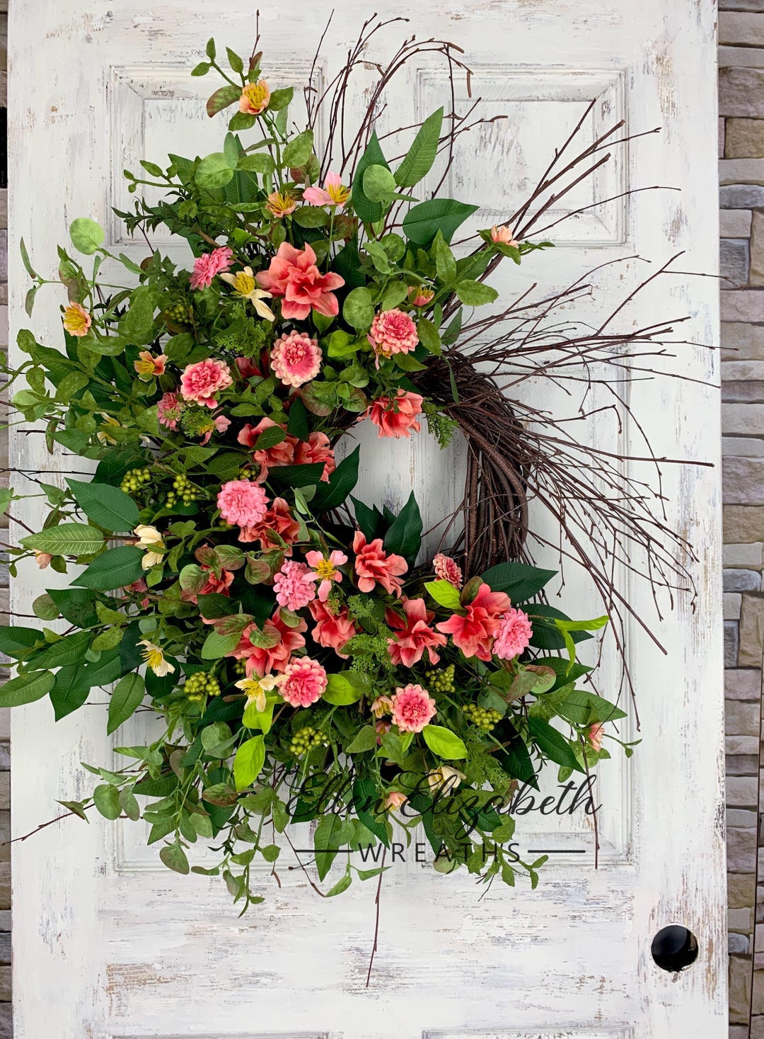 Wispy Spring Wreath for Front Door, Summer Wildflower Grapevine Wreath ...