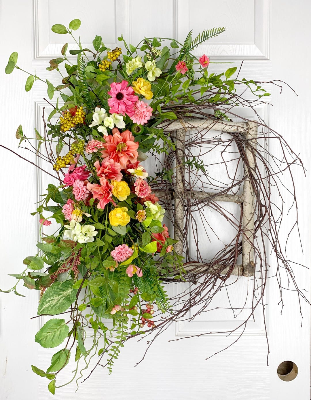 Spring Flower Window Wreath for Front Door, Floral Twig Door Decor ...