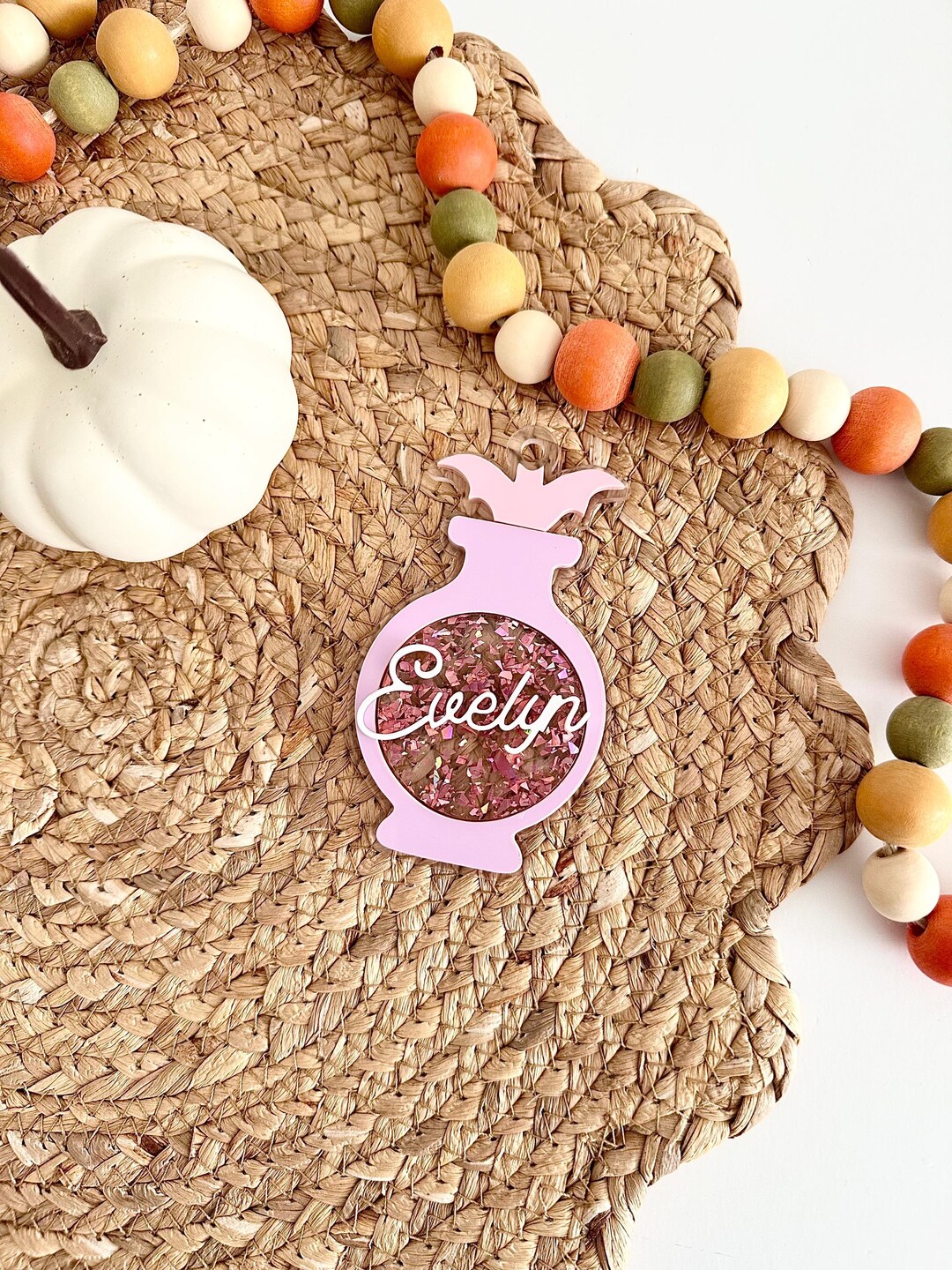 Potion Bottle Name Tag – Custom Acrylic Glitter Tag | Trick or Treat ...