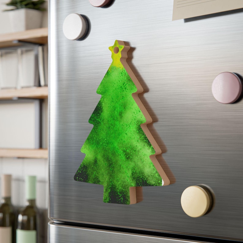 Green and Gold Paint Splatter Christmas Tree Wooden Ornament - Etsy