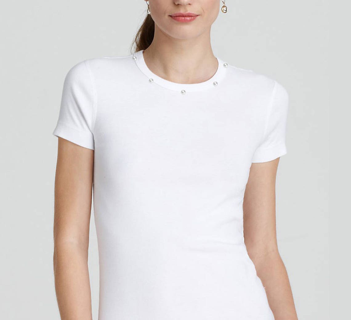 Designer T-shirt With Pearls, T Shirt With Pearl Studs, Pearl Studded ...