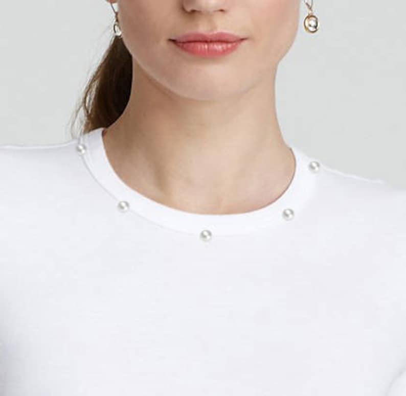 Designer T-shirt With Pearls, T Shirt With Pearl Studs, Pearl Studded ...