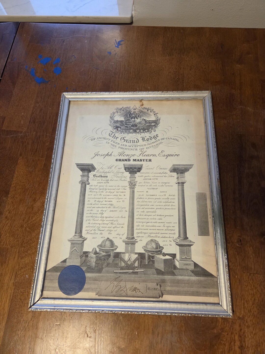 Antique ORIGINAL MASONIC Membership Certificate Masons FREEMASONRY ...