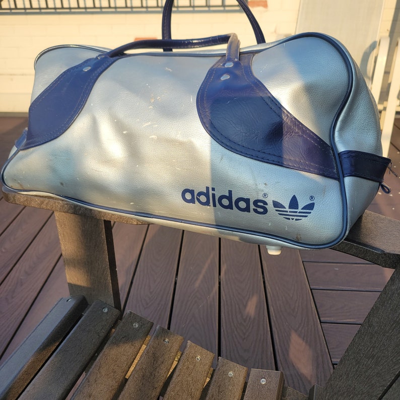 Rare Silver Blue 1970's ADIDAS Gym Sports Bag Duffle Original Hong Kong ...