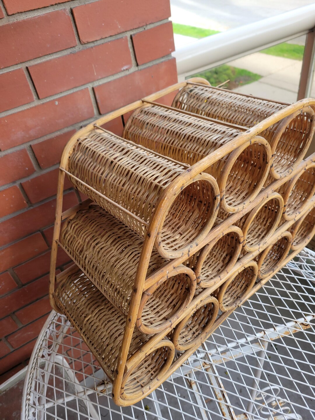 Antique Vintage 12 Bottle Wicker Wine Rack Bamboo - Etsy