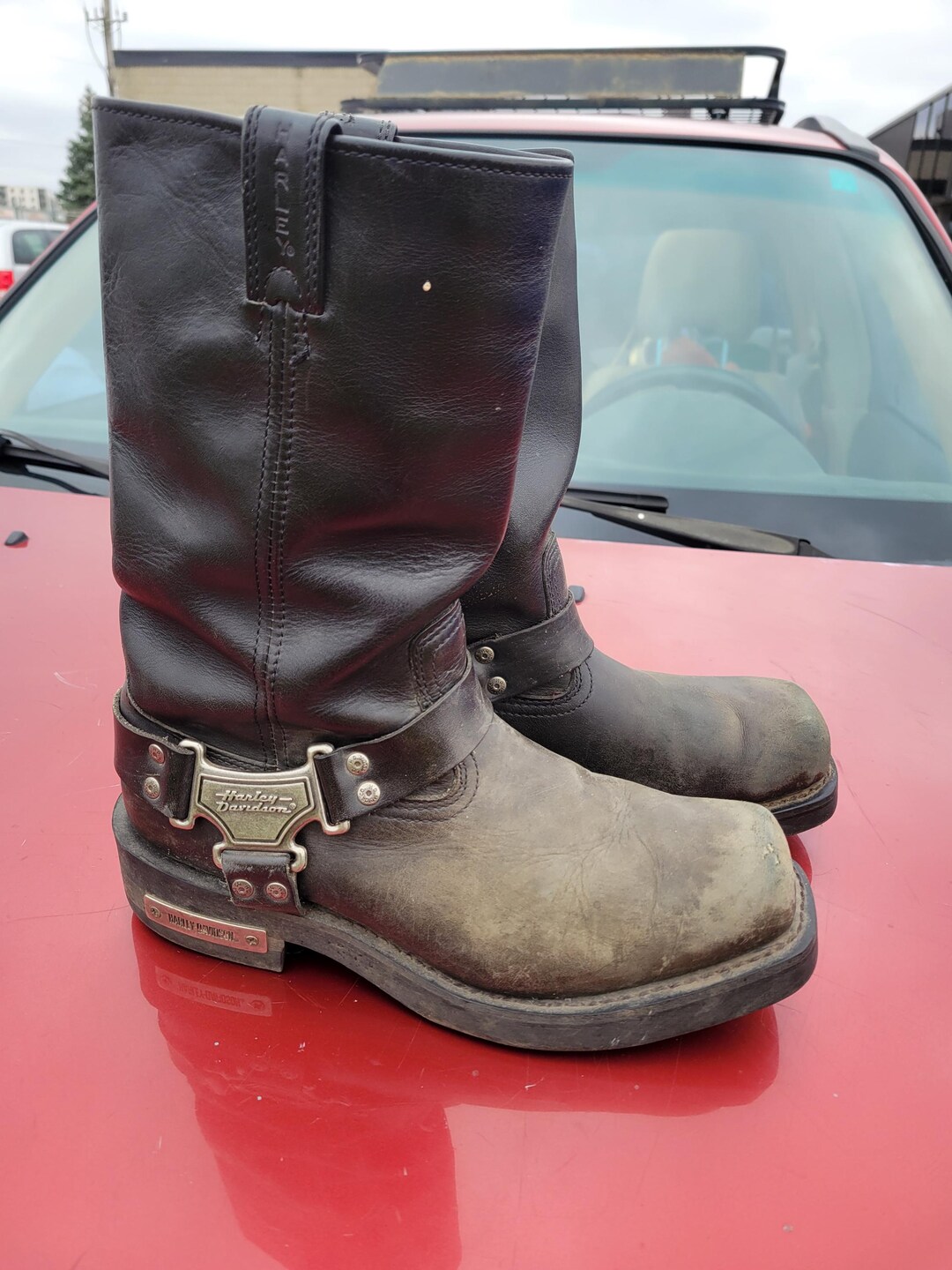 Men's 9 Harley Davidison Bowden Harness Black Leather Motorcycle Boots ...