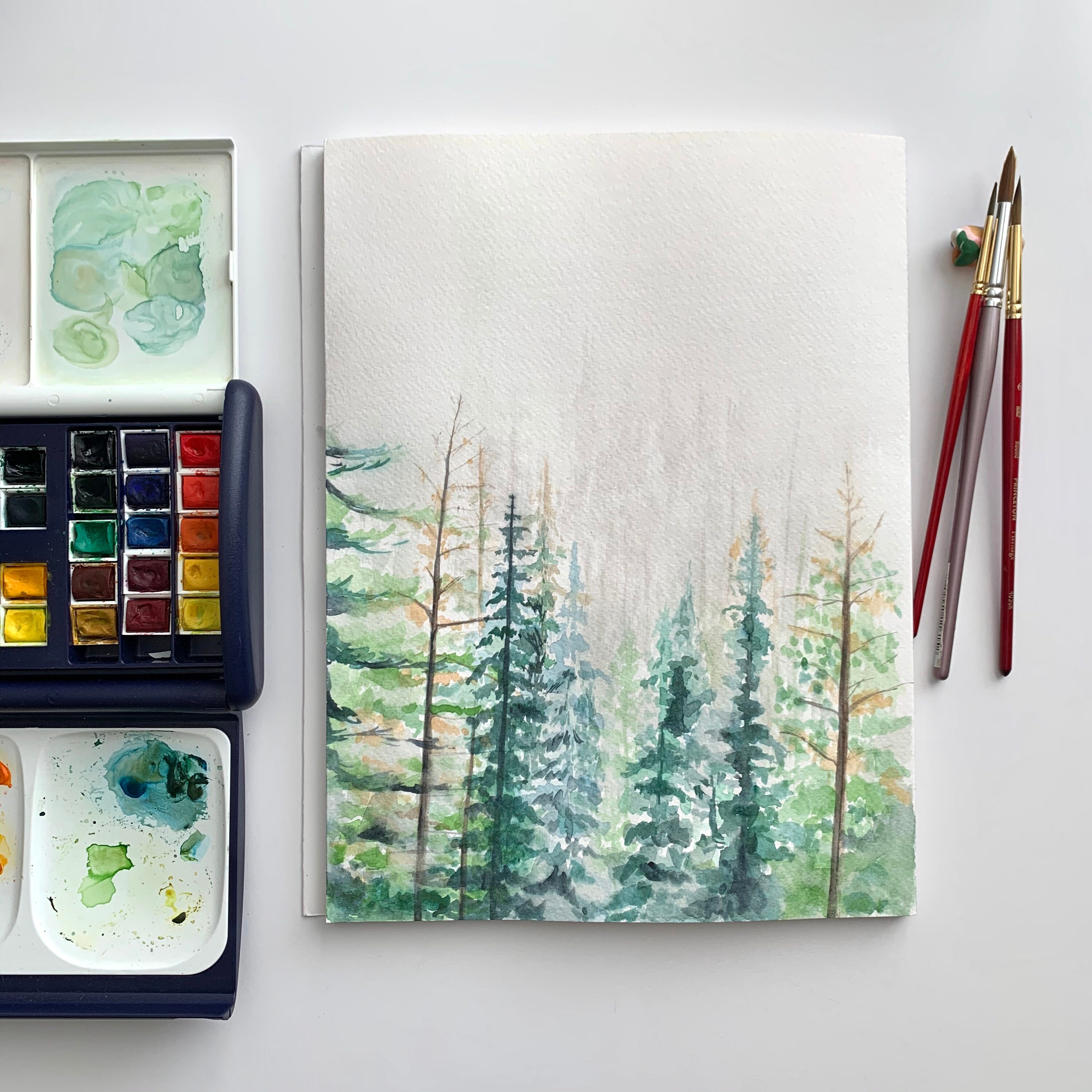 Mountain Trees Mountain Painting Forest Painting - Etsy
