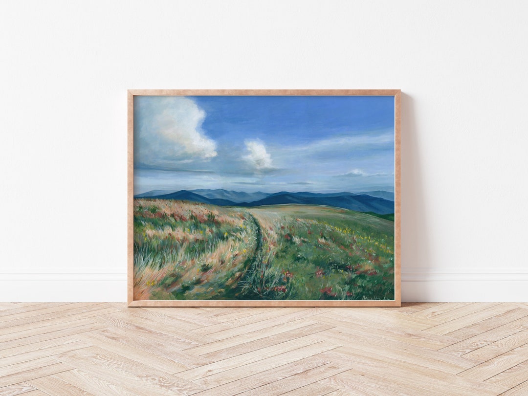 Mountain View Painting | Mountain Painting | Mountain Print | Blue ...