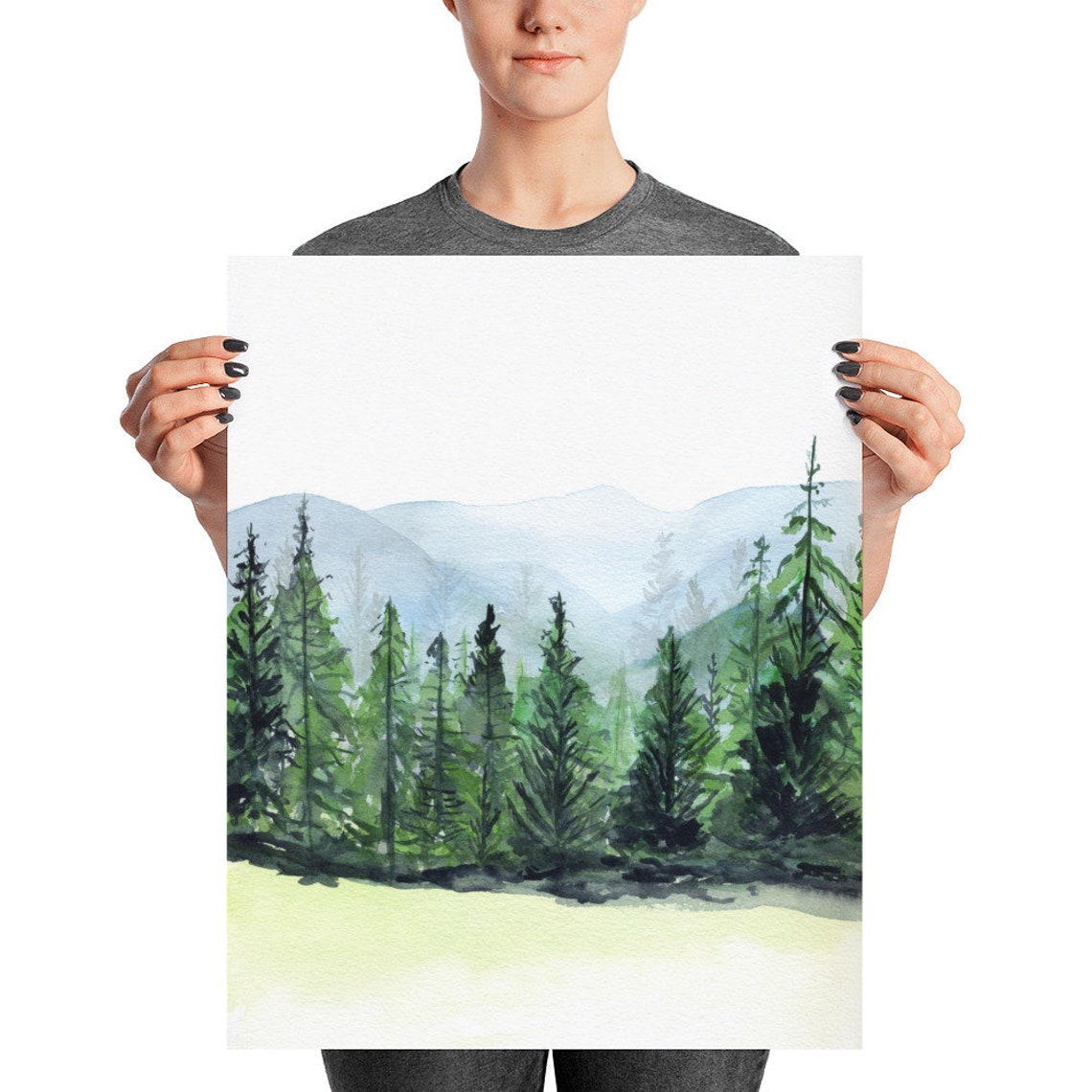 Mountain Painting Spruce Trees Painting Mountain Print | Etsy