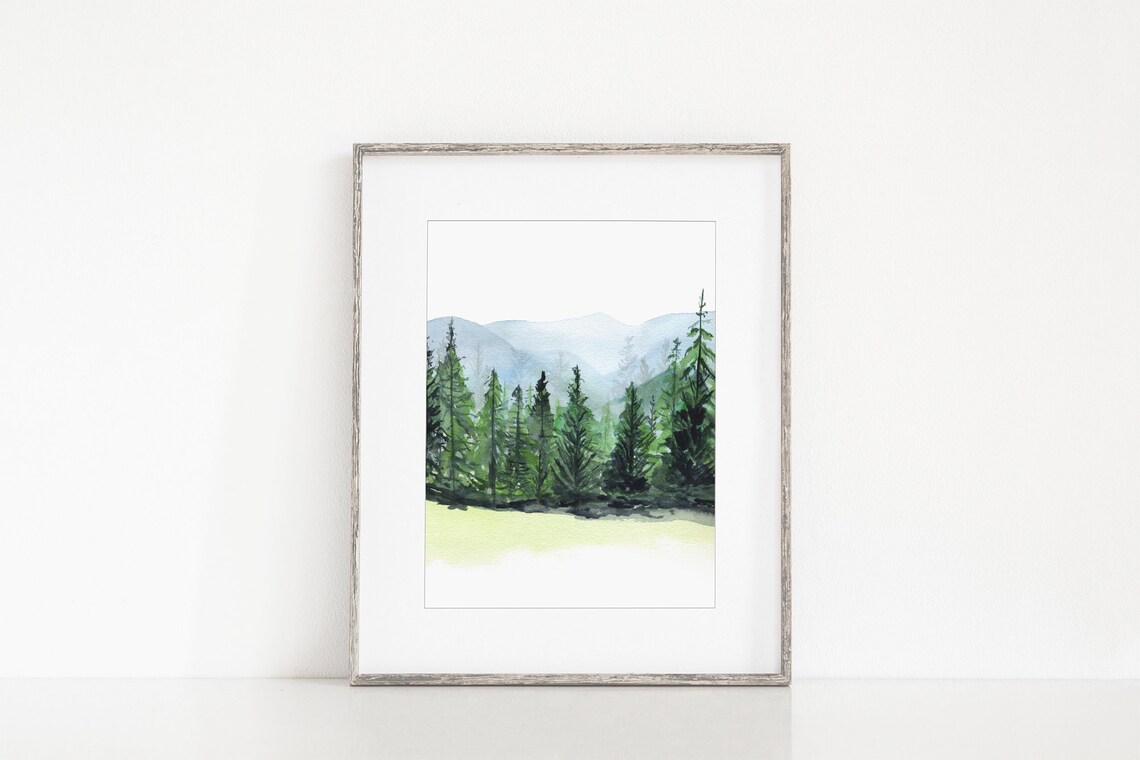 Mountain Painting Spruce Trees Painting Mountain Print | Etsy