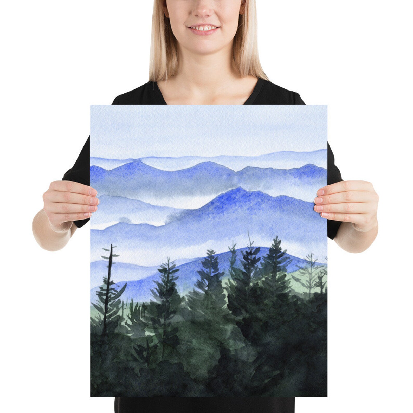 Mountain trees Painting Mountain painting Mountain print | Etsy