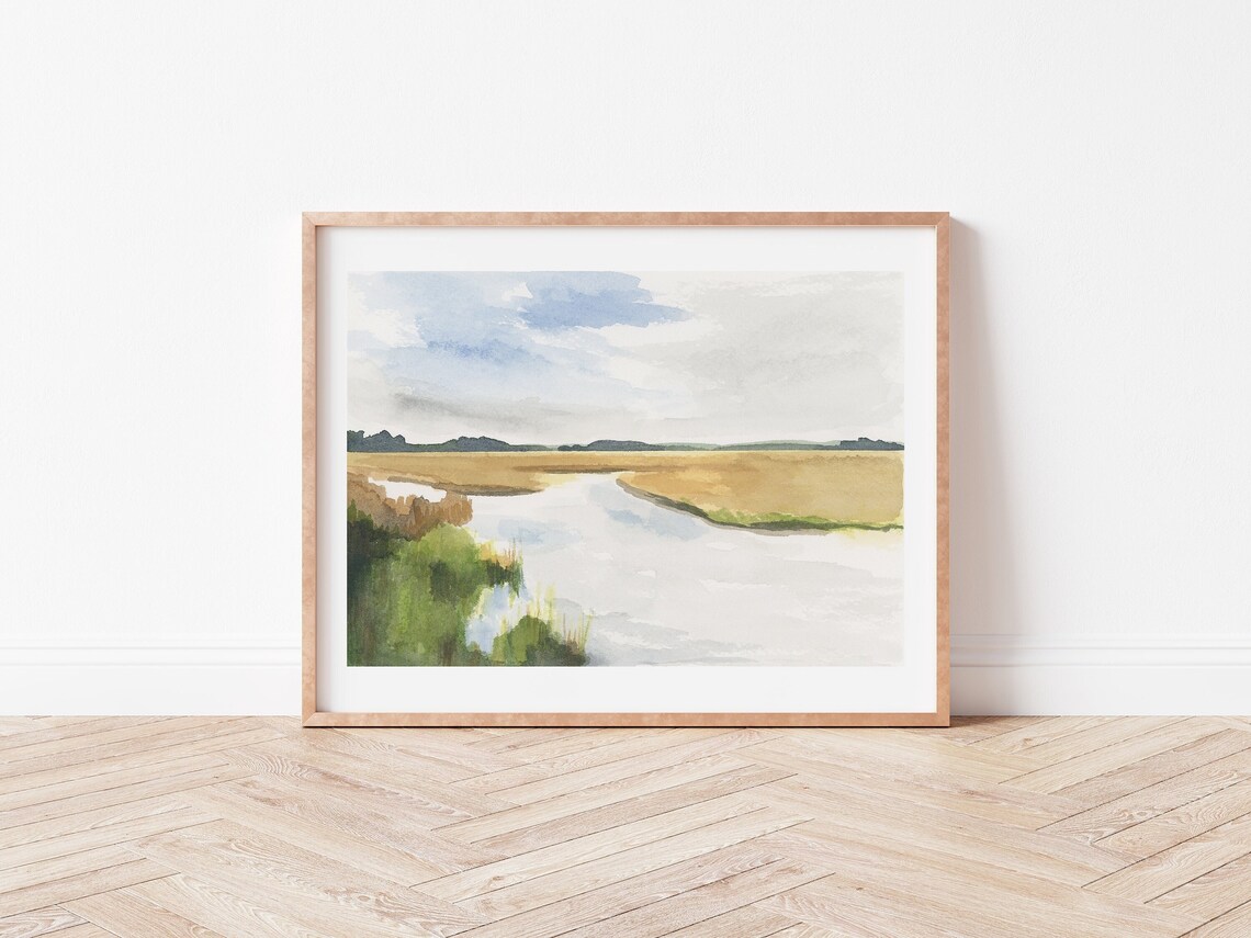 Landscape Marsh Painting Landscape Print Marsh Print | Etsy