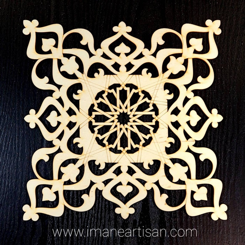 S-005/ Moroccan Arabesque Square / Carved Wood / Laser Cut | Etsy