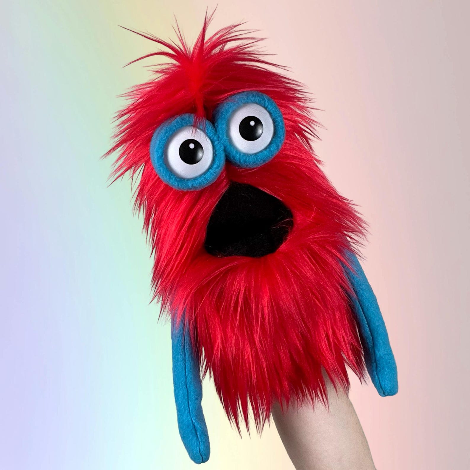 Meep Monster Puppet Hand Puppet / Hand and Rod Puppet Red Fur - Etsy