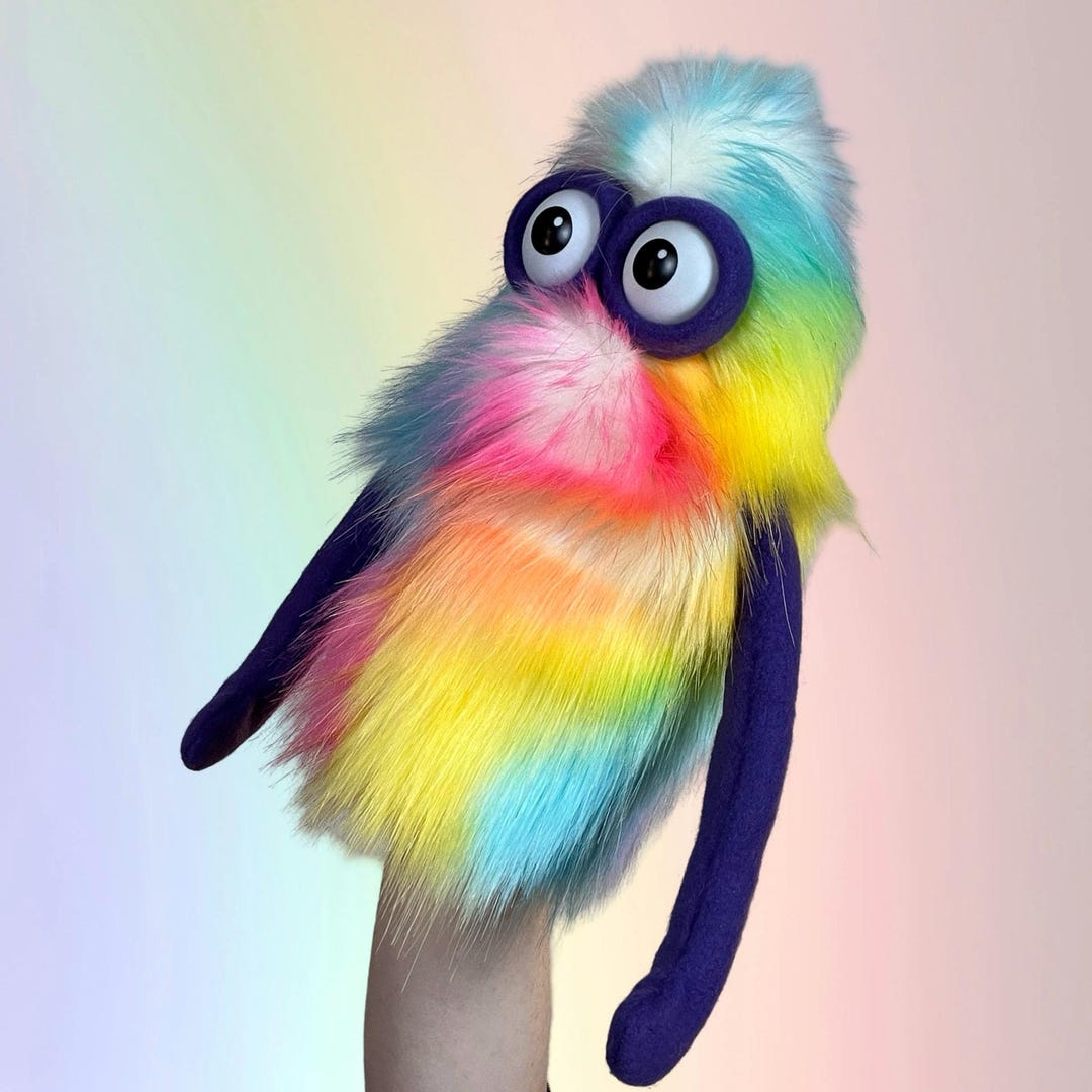 Meep Monster Puppet - Hand Puppet / Hand and Rod - Rainbow Body - Etsy