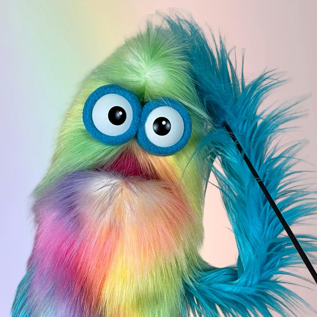 Rainbow Fur Mega Meep Hand and Rod Puppet - Simple and Professional Rod ...