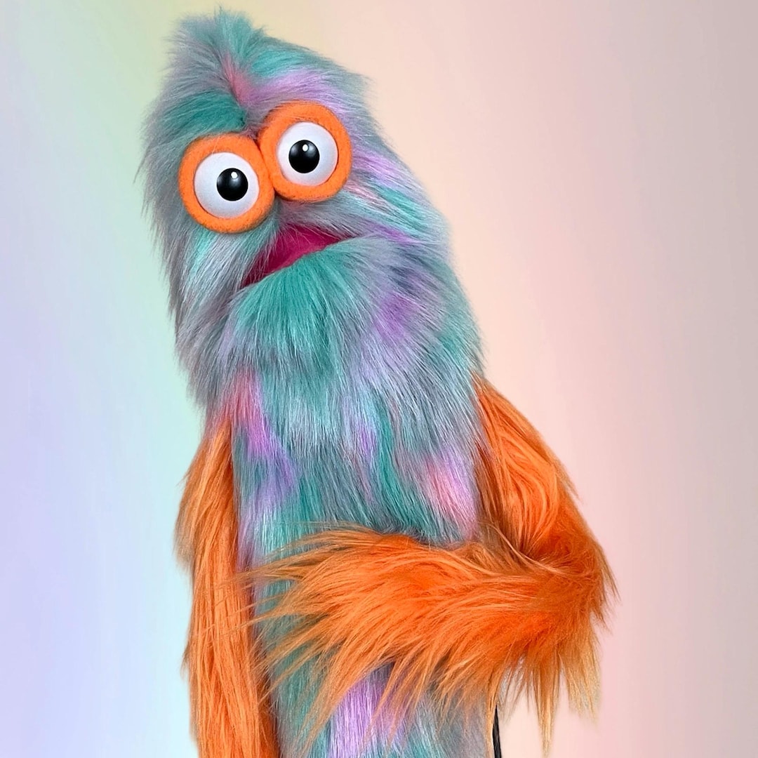 Mega Meep Hand and Rod Puppet: Sunset Rainbow Fur - Made-to-order - Etsy