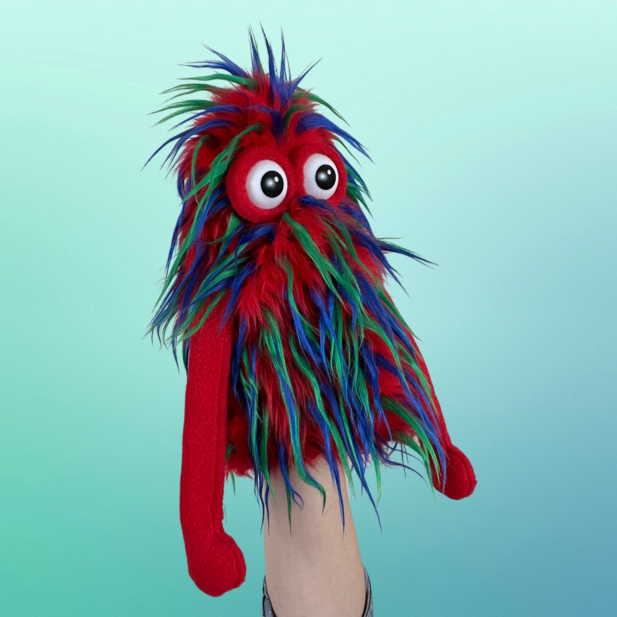 Meep Monster Puppet Hand Puppet / Hand and Rod Puppet Red, Green, and ...