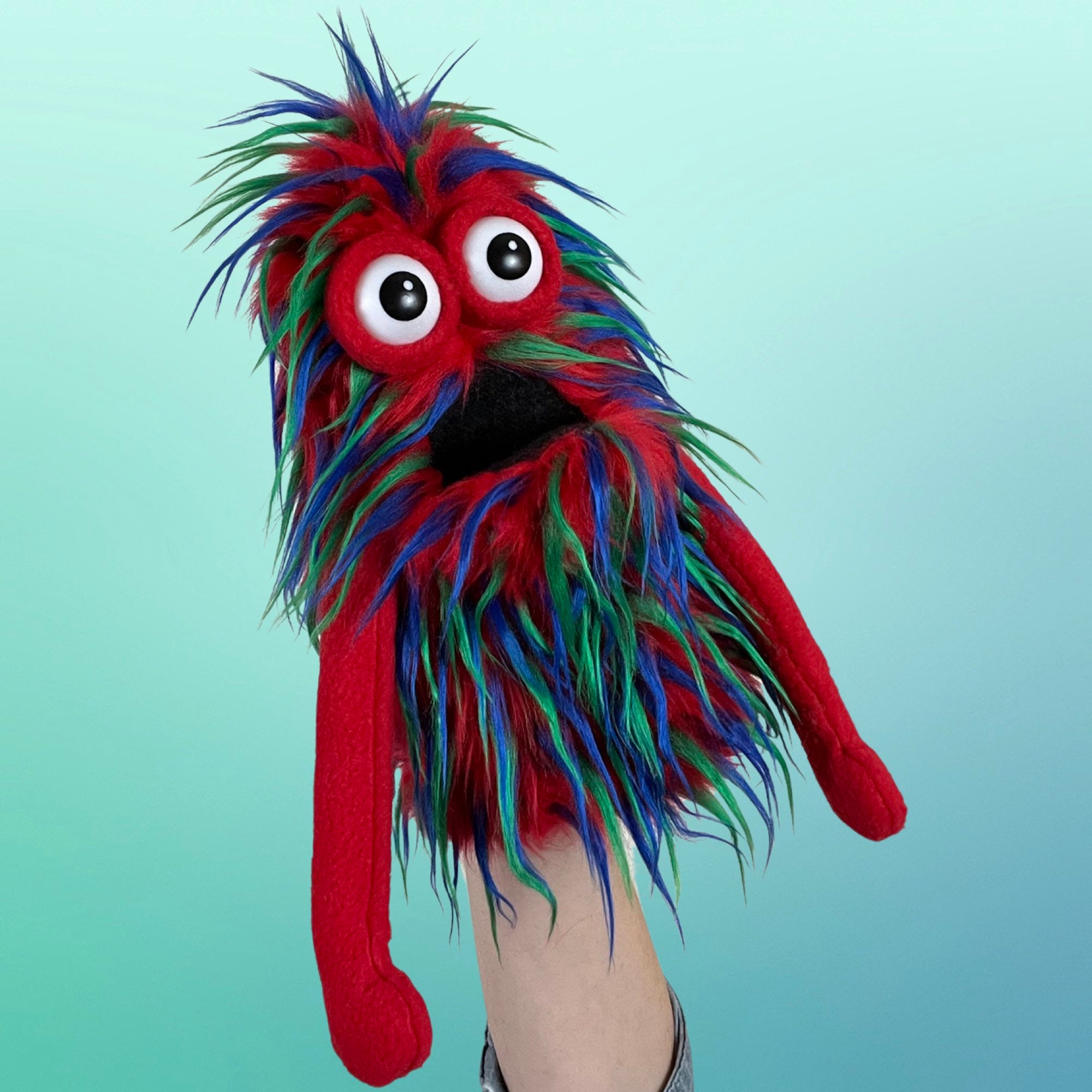 Meep Monster Puppet Hand Puppet / Hand and Rod Puppet Red, Green, and ...