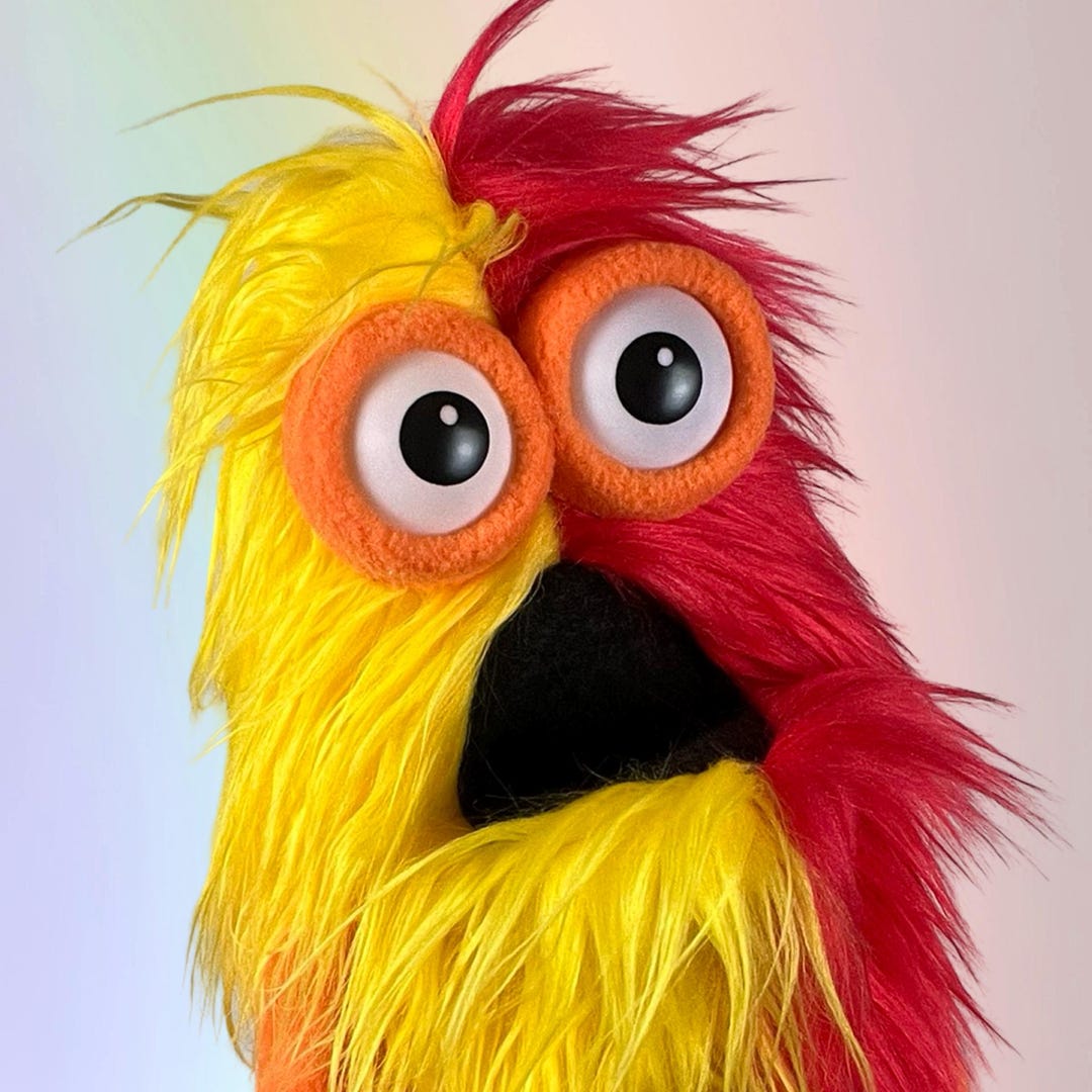 Meep Monster Puppet Hand Puppet / Hand and Rod Puppet 2 Fur Red and ...