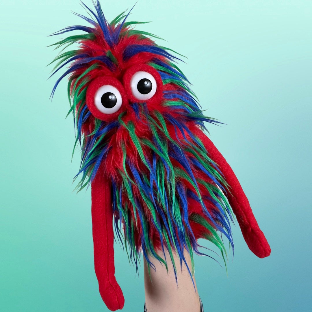 Meep Monster Puppet Hand Puppet / Hand and Rod Puppet Red, Green, and ...
