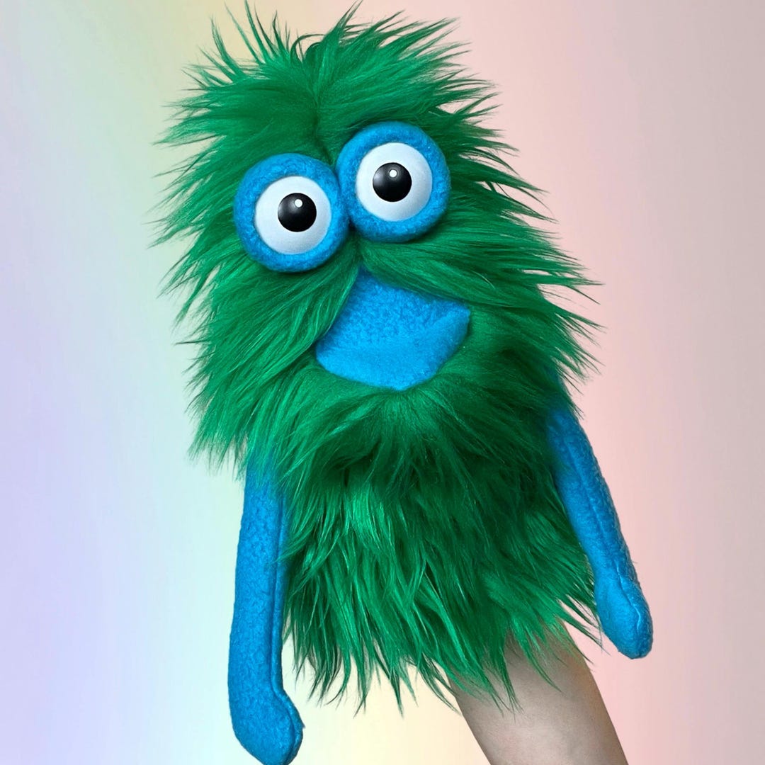 Meep Monster Puppet Hand Puppet / Hand and Rod Puppet Green Fur - Etsy